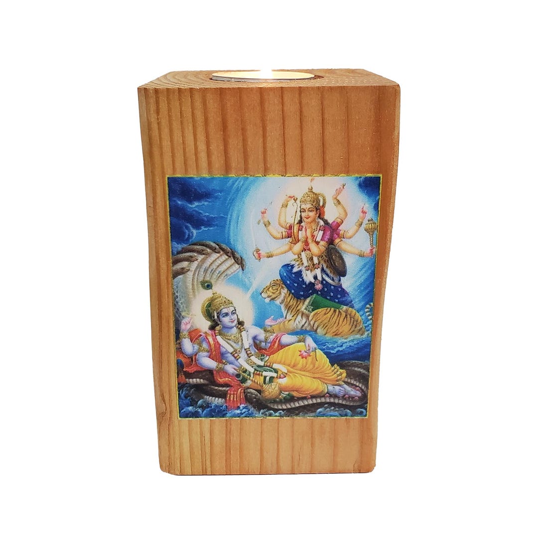 Hindu God Diety Imagery Wooden Tea Light Candle Holder 6 X 3.5 X 3.5 ...