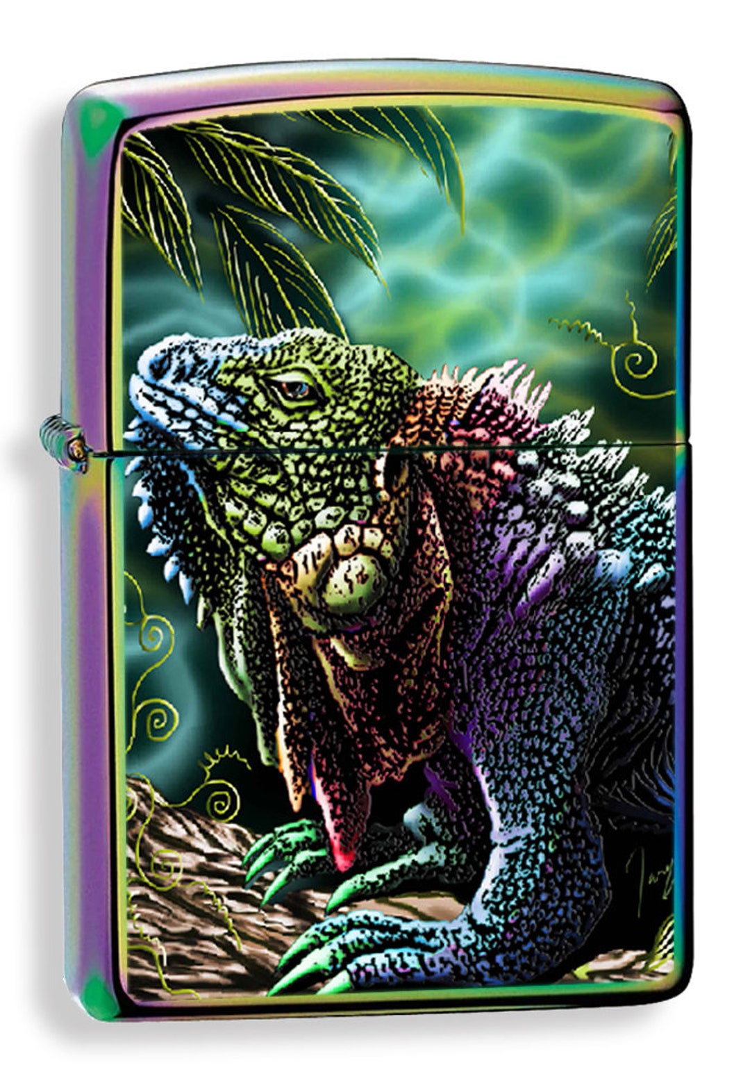 Zippo Custom Lighter - Iguana Lizard Chameleon on Spectrum - Etsy