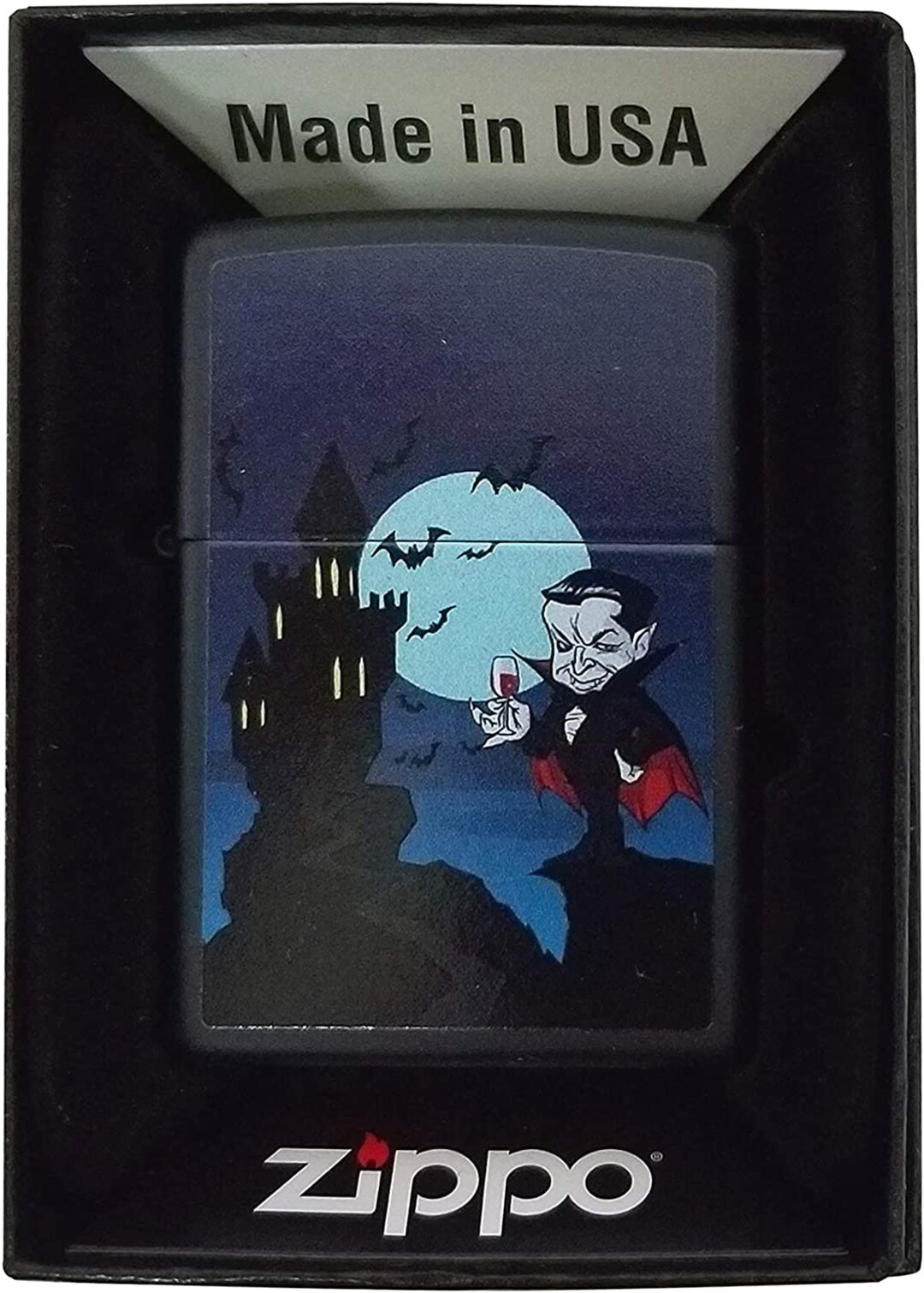 Zippo Custom Lighter Matte Black Cute Humorous Cartoon Dracula and ...