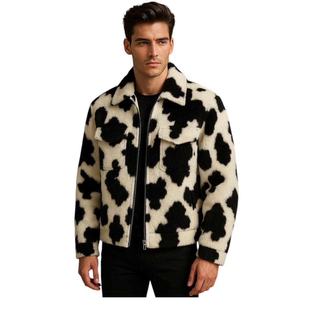 Men’s Black White Pony Hair Jacket | Genuine Cowhide Leather Streetwear ...