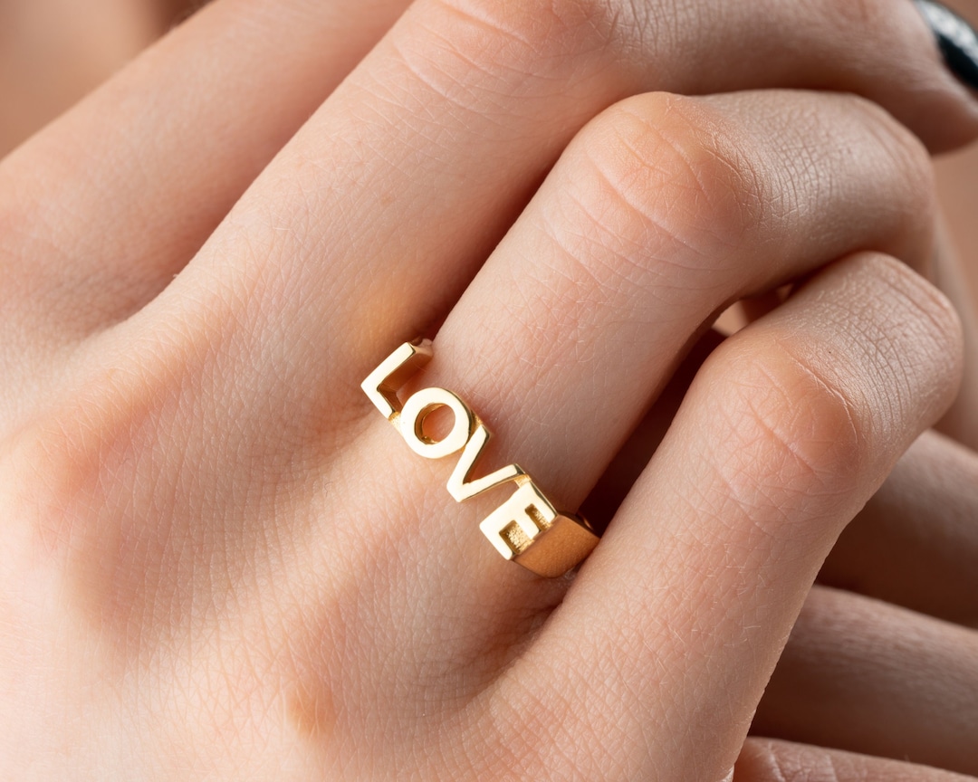 Love Ring , 14k Solid Gold Love Ring , Handmade Gift for Mom , Silver ...
