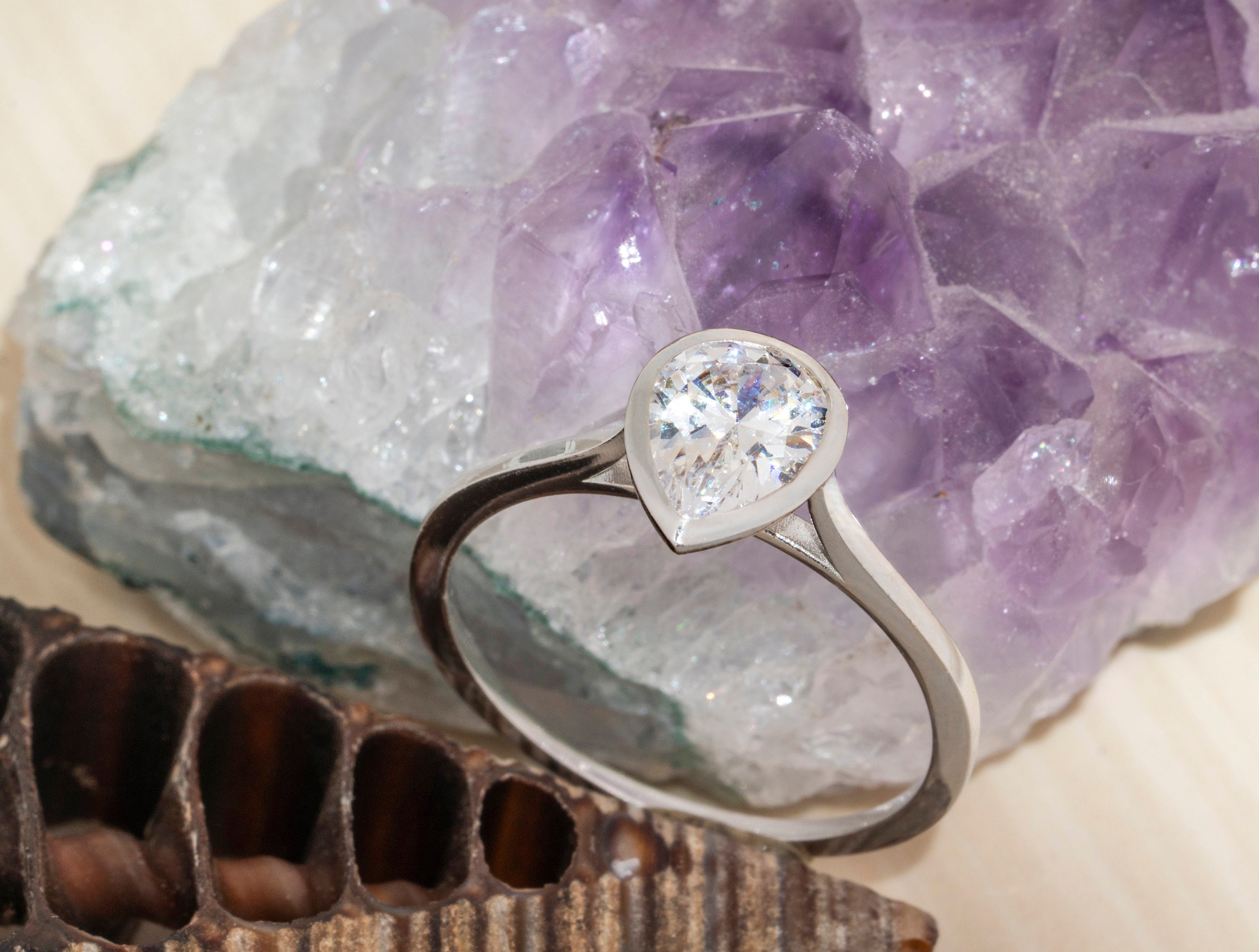 1.25ct Bezel Pear Shaped Engagement Wedding Ring Pear Cut - Etsy