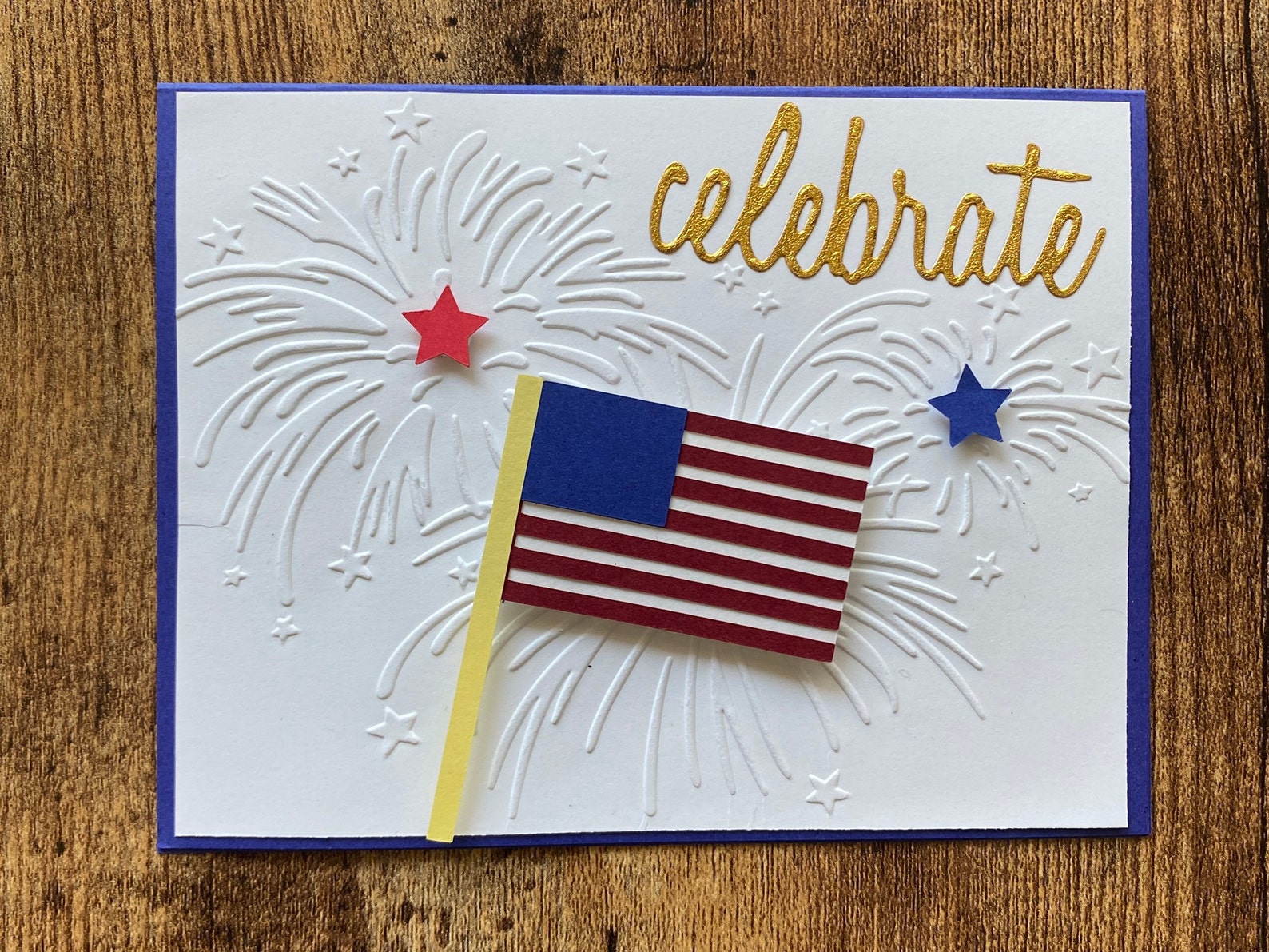 American Flag Card Embossed Fireworks Card Red White Blue - Etsy