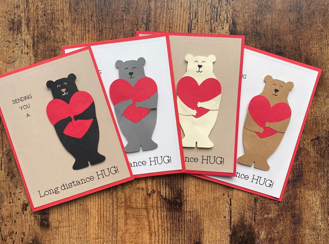Set of 4 Long Distance Hug Cards, Sending You Hugs Card, Virtual Hug Card, Big Bear Hug Card ...
