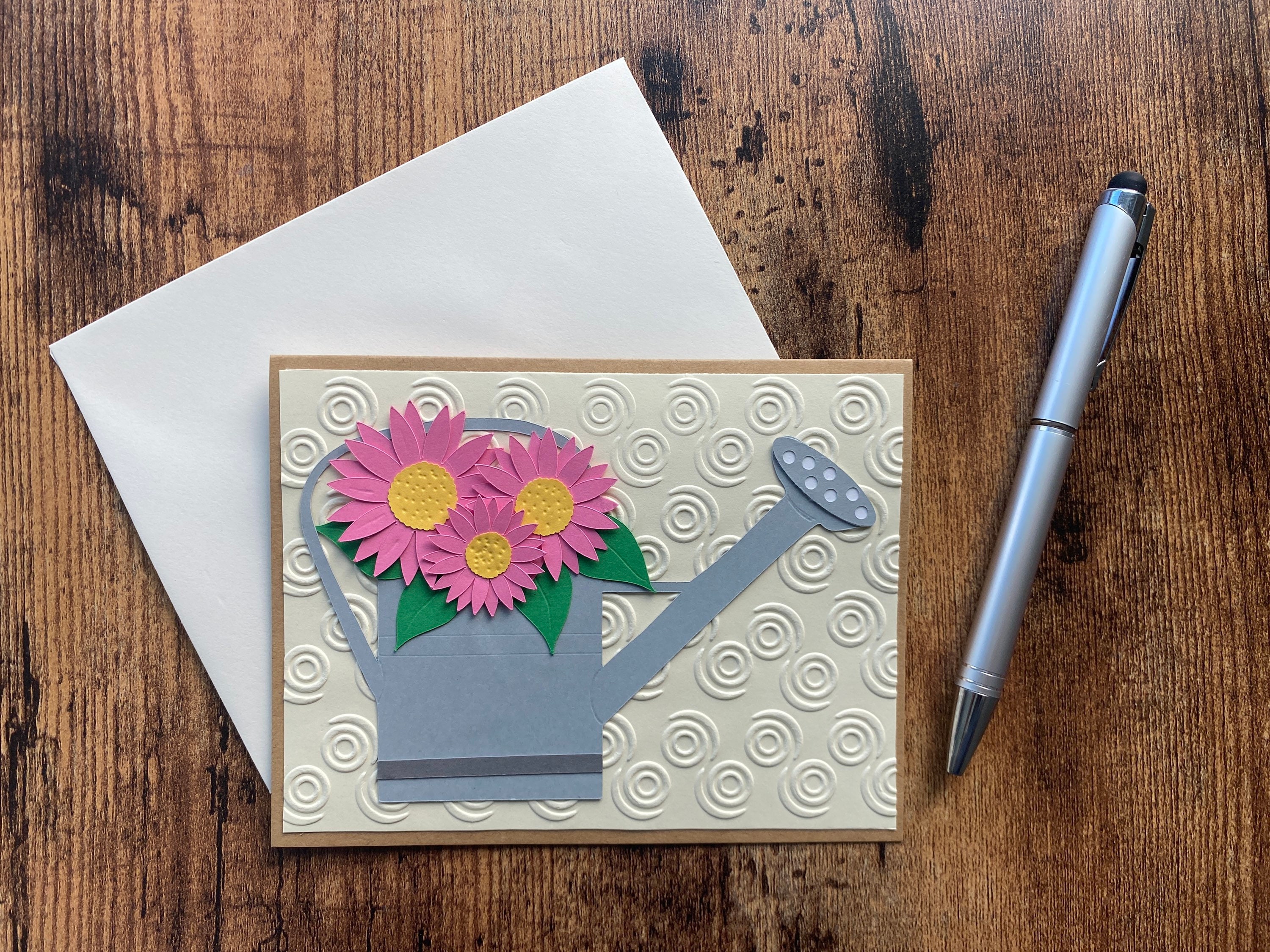Flower Mothers Day card, Watering Can Card, Handmade Flower Card ...