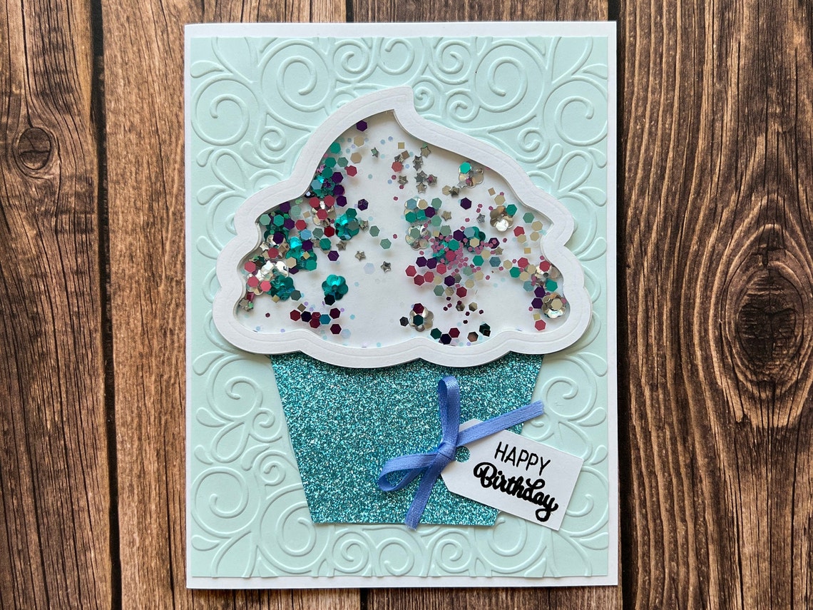 Handmade Cupcake Shaker Birthday Card: Embossed, Interactive Fun - Etsy