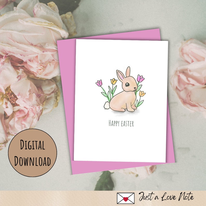 PRINTABLE Easter Bunny Greeting Card, Easter Card, Cute Easter Bunny ...