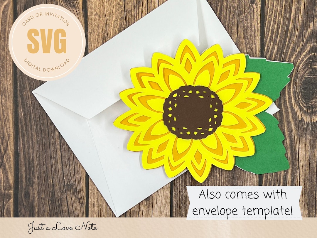 Sunflower Card SVG With Envelope: DIY Mother's Day Card (digital ...