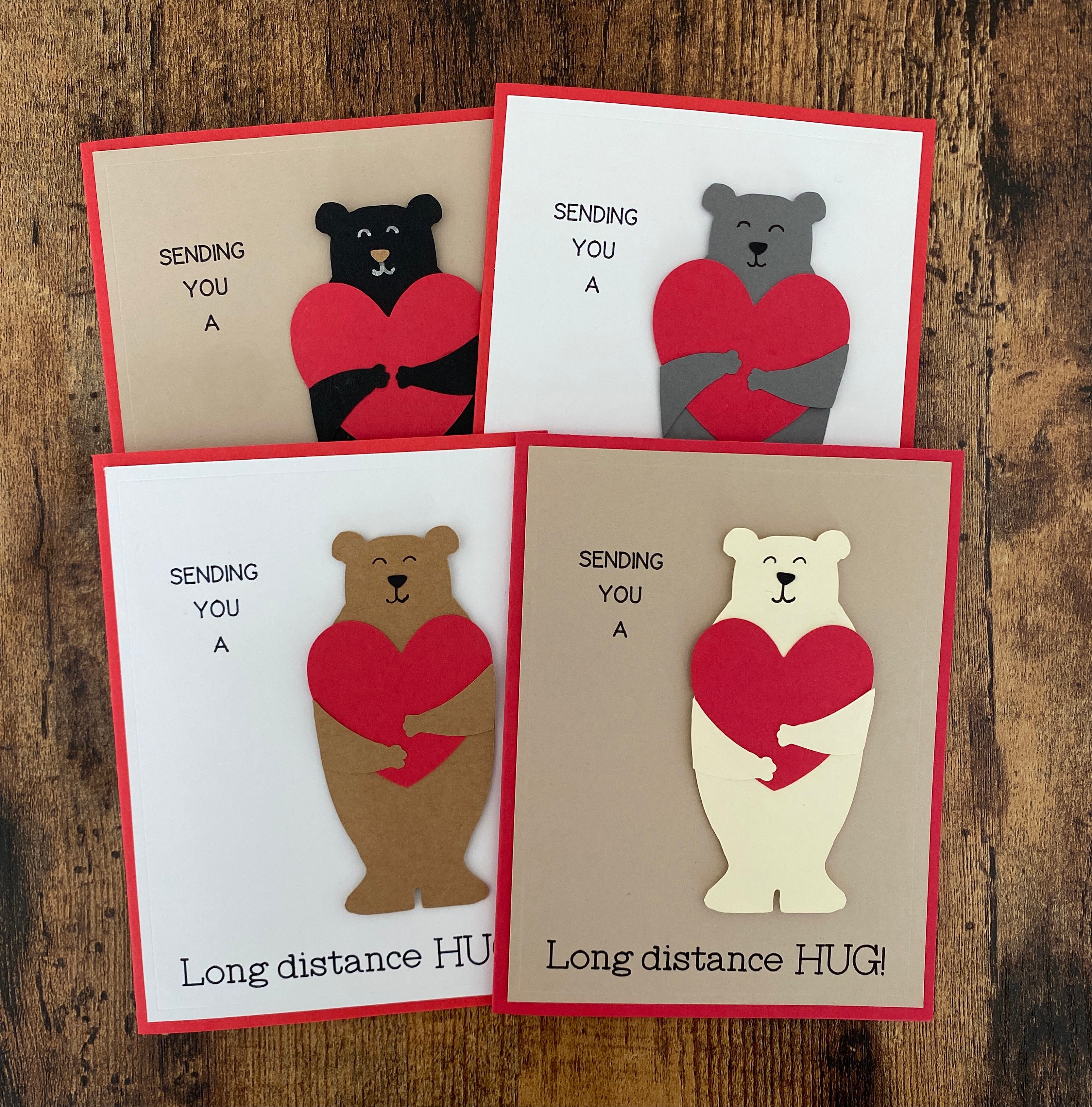 Set of 4 Long Distance Hug Cards, Sending You Hugs Card, Virtual Hug Card, Big Bear Hug Card ...