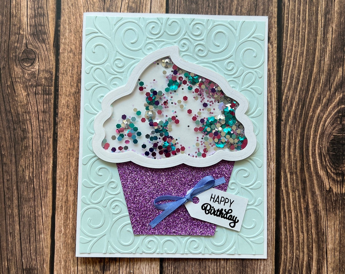 Handmade Cupcake Shaker Birthday Card: Embossed, Interactive Fun - Etsy