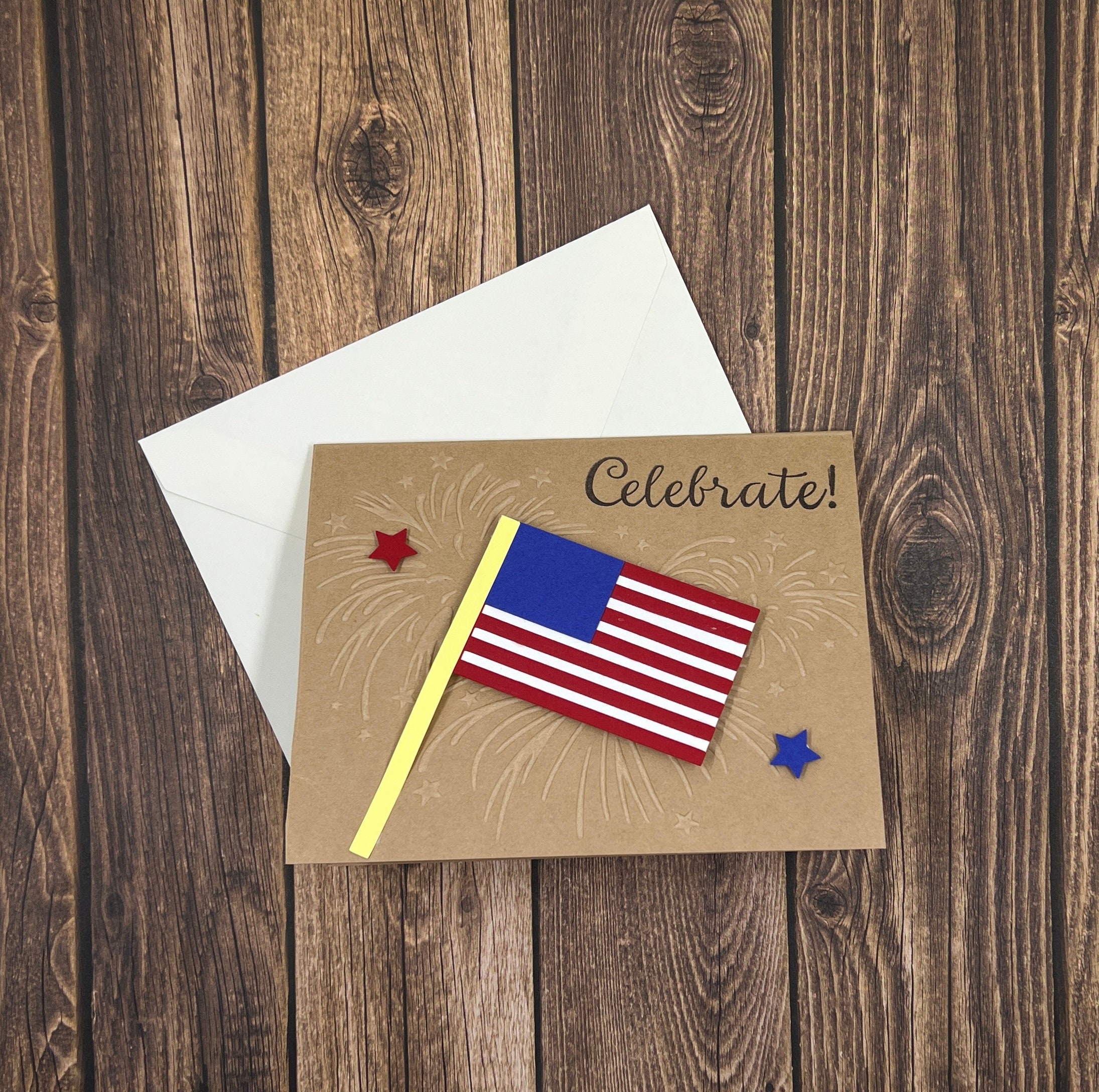 American Flag Card Embossed Fireworks Card Red White Blue - Etsy