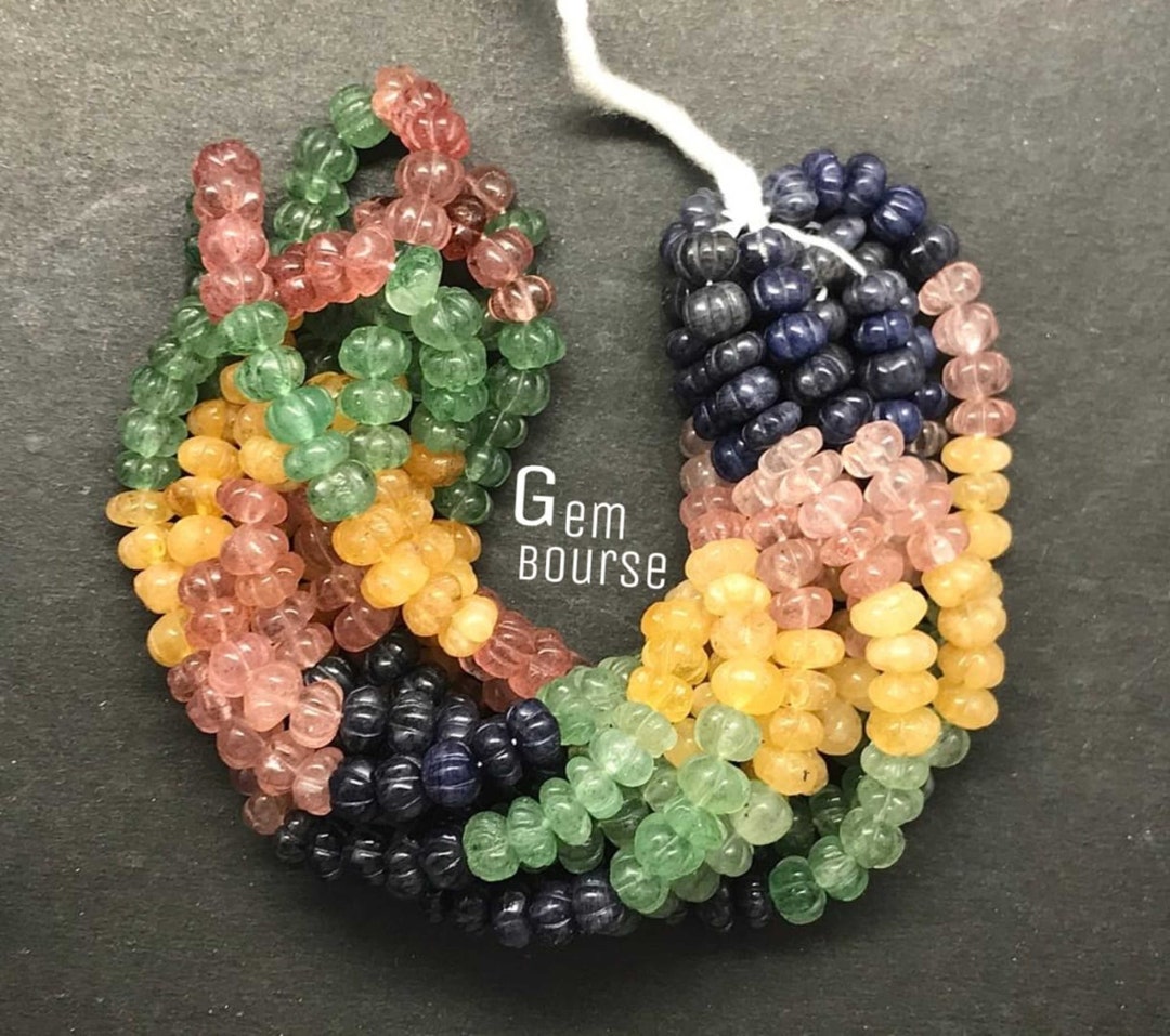 Multi Color Melon Shape Beads Melon Carved 16 Inches Full Strand Semi ...