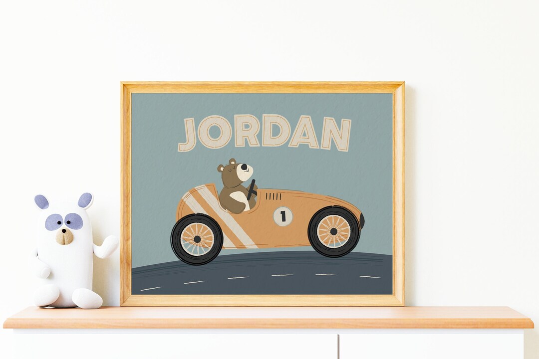 Vintage Race Car Personalised Name Poster | Custom Baby Name Print ...