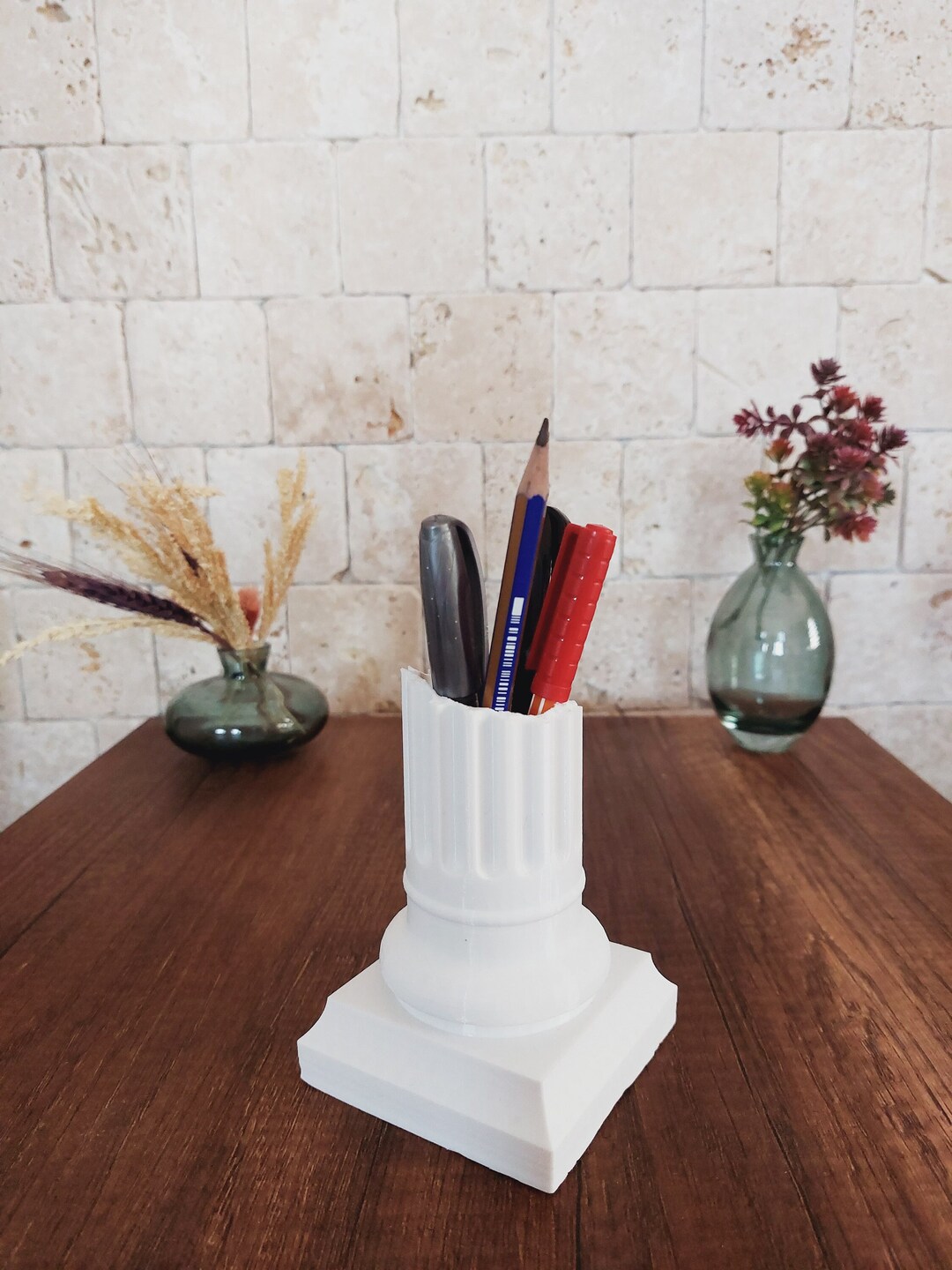 Ancient Ruin Roman Column Pen Holder, Artificial Flower Greek Column ...