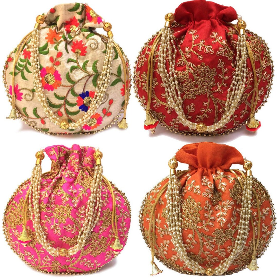 Buy Lot of 100 Indian Handmade Women's Embroidered Clutch Purse Potli ...