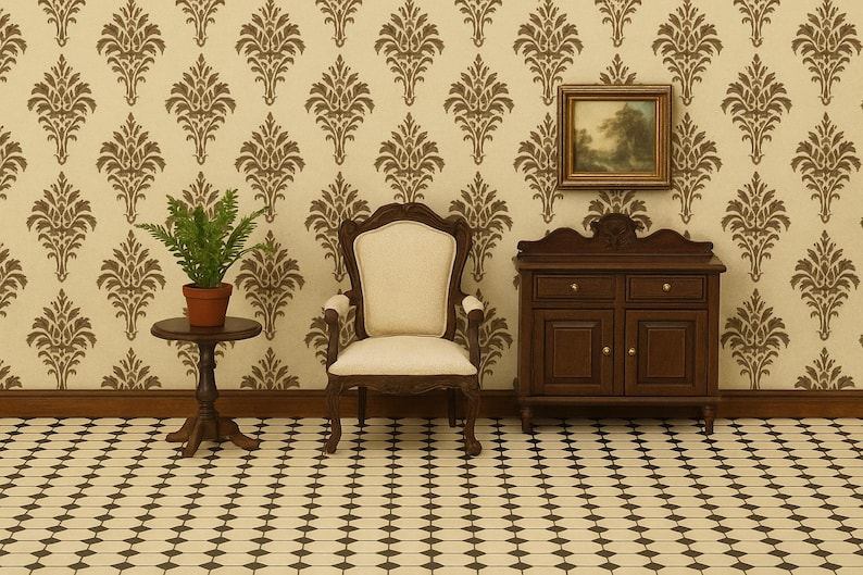 Printable Victorian Black and White Tile Floor | 1:12 Scale Miniature ...