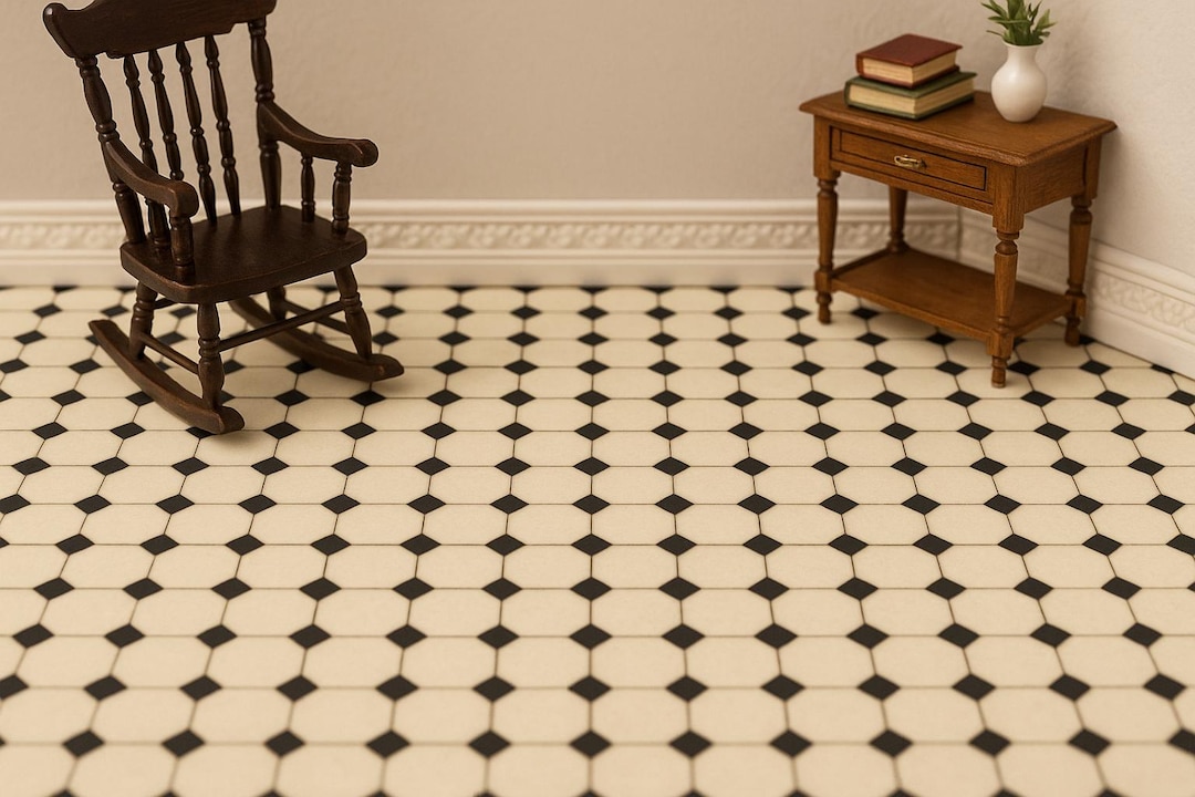 Printable Victorian Black and White Tile Floor | 1:12 Scale Miniature ...