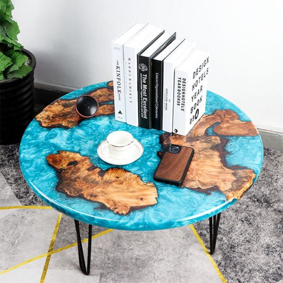 Epoxy Kitchen Table Round Epoxy Wood Coffee Table Blue Epoxy - Etsy