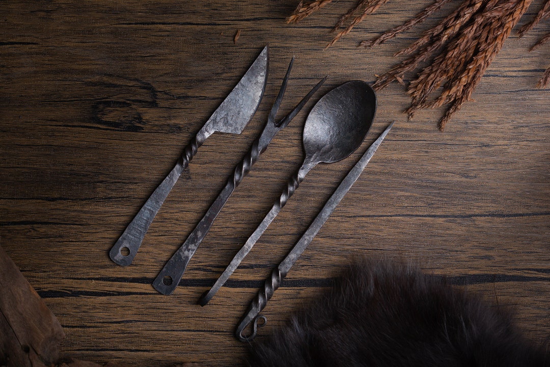 Medieval Dining Set With Case Hand Forged Knife Viking - Etsy
