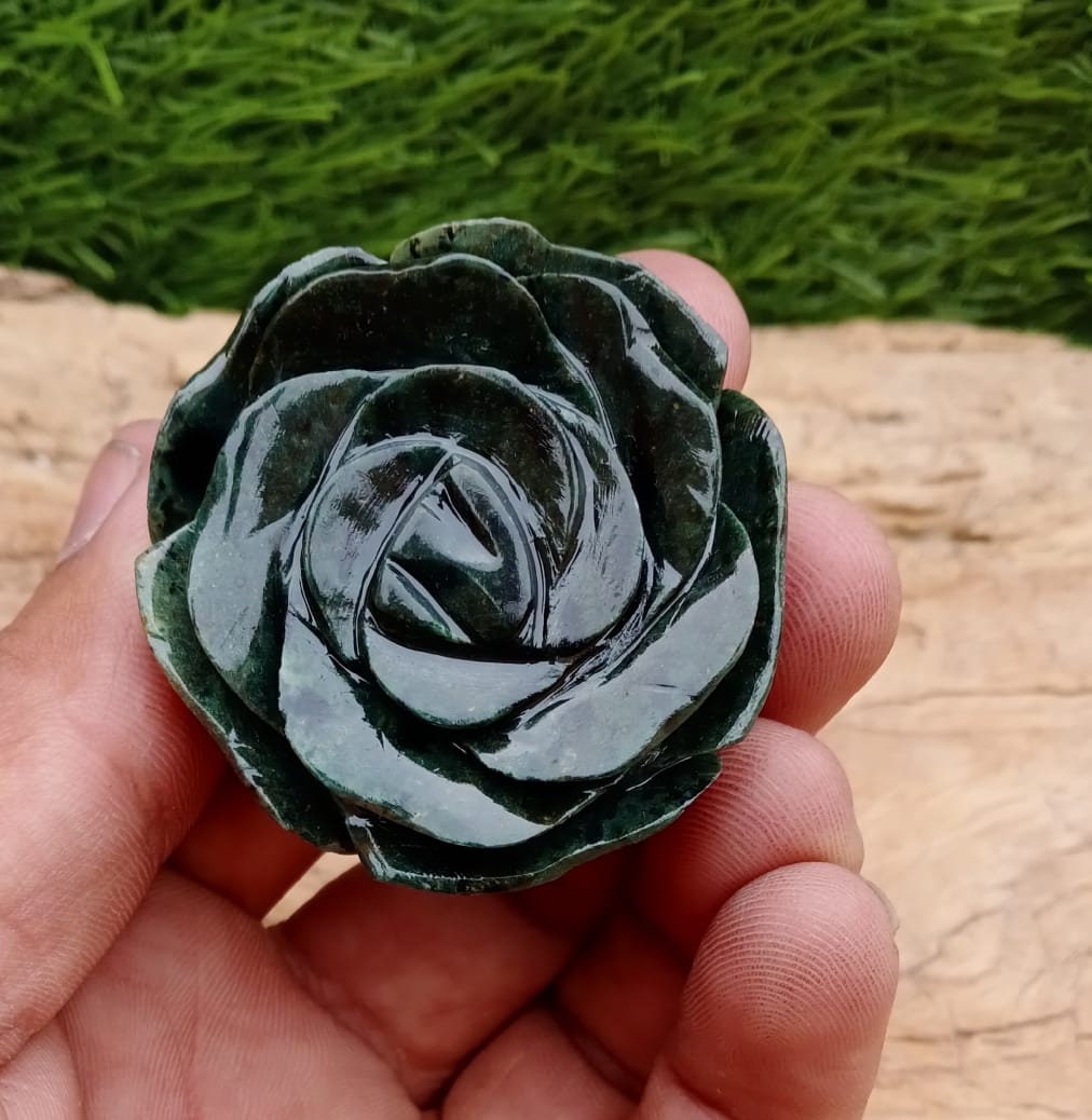 Rose Handmade Natural Dark Green Serpentine Stone Carving. - Etsy