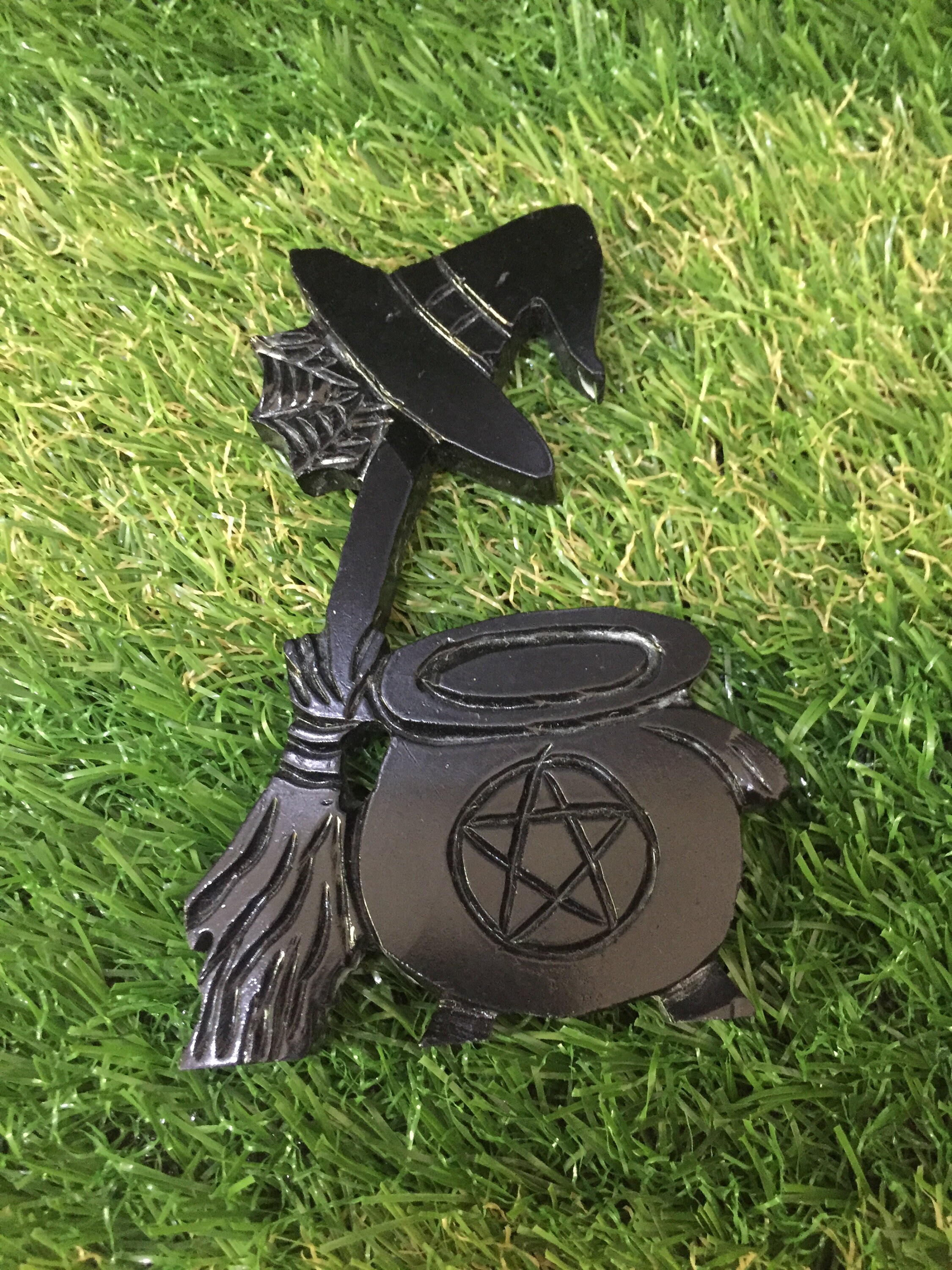 Witches Cauldron With Broom Stick spider Web and a Sorcerer - Etsy