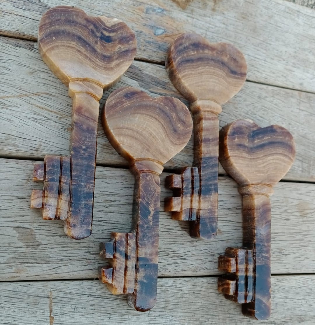 Heart Shape Handmade Keys Natural Coke Calcite Stones Made Carving. - Etsy