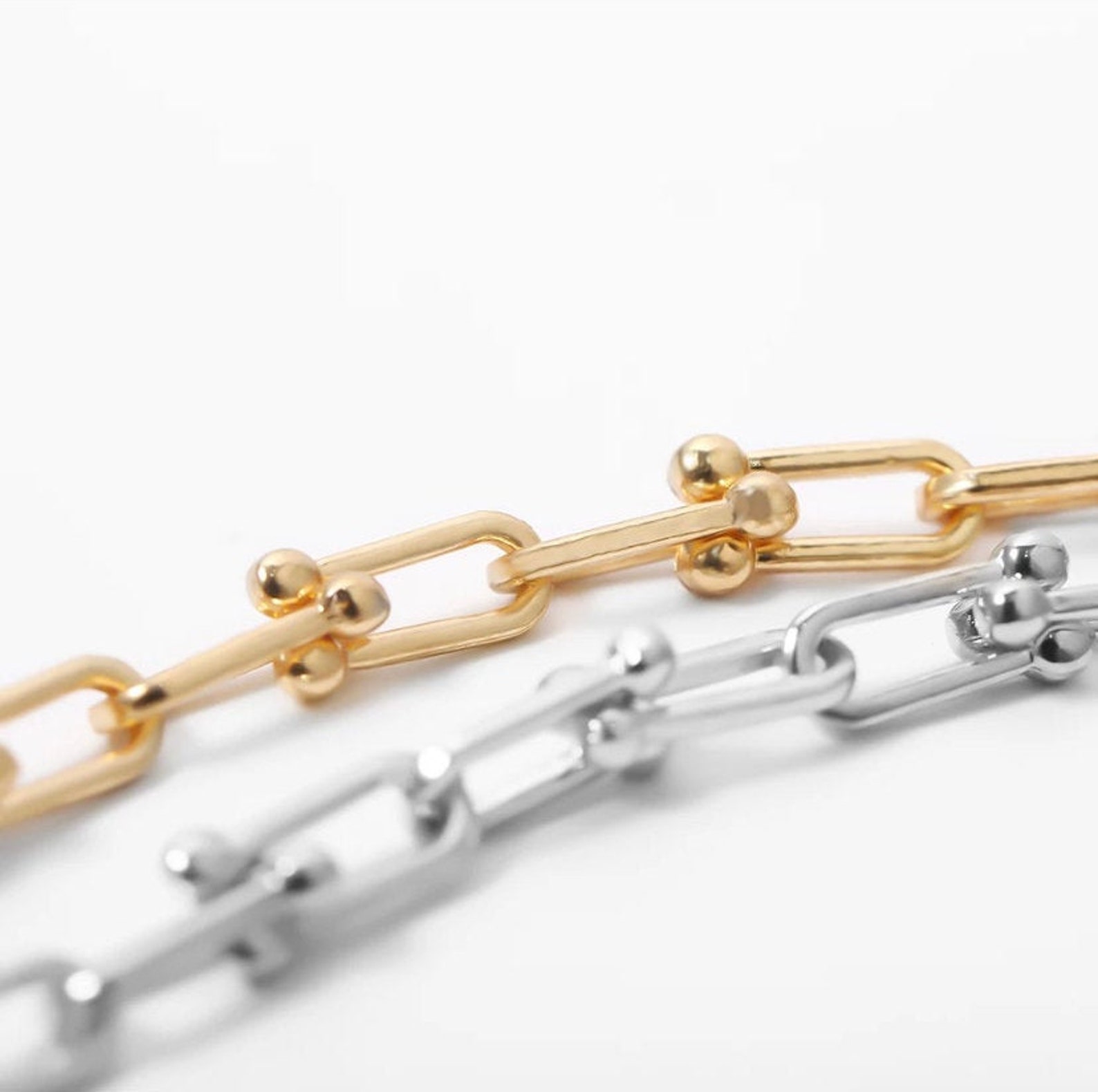 Thick Gold Color Link Choker, Link Chain Necklace, , Rectangle Chain ...