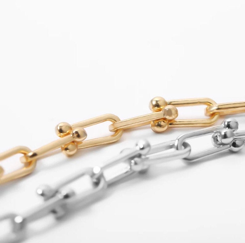 Thick Gold Color Link Choker, Link Chain Necklace, , Rectangle Chain ...