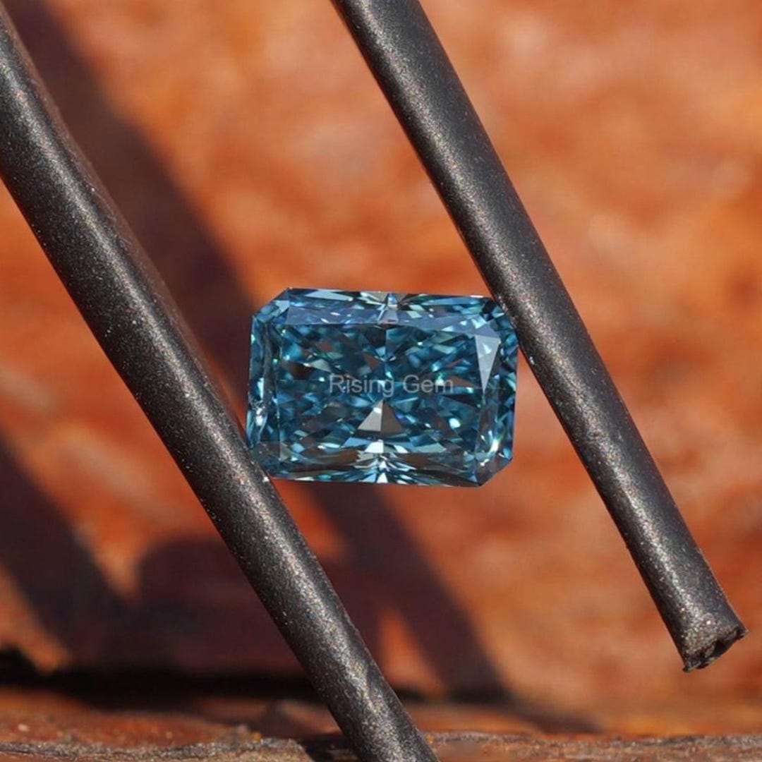 Radiant Cut Lab Grown Blue Diamond: IGI Certified Gemstone - Etsy