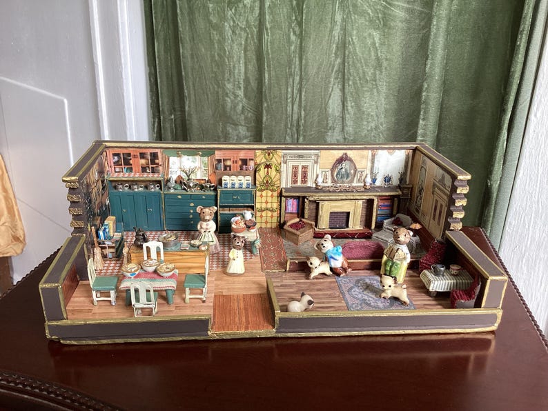 Holiday 2 Day Sale Micro Mini Bears House in Antique Cheese Crate Room ...