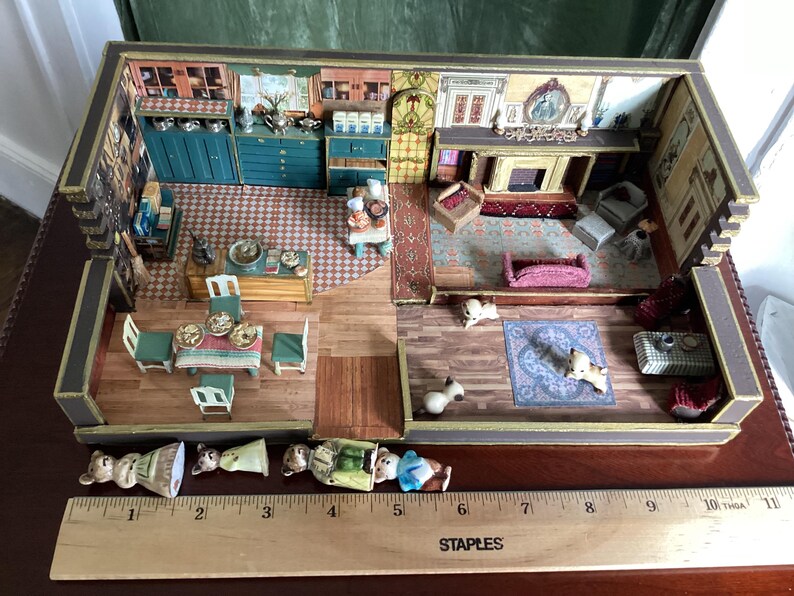 Holiday 2 Day Sale Micro Mini Bears House in Antique Cheese Crate Room ...