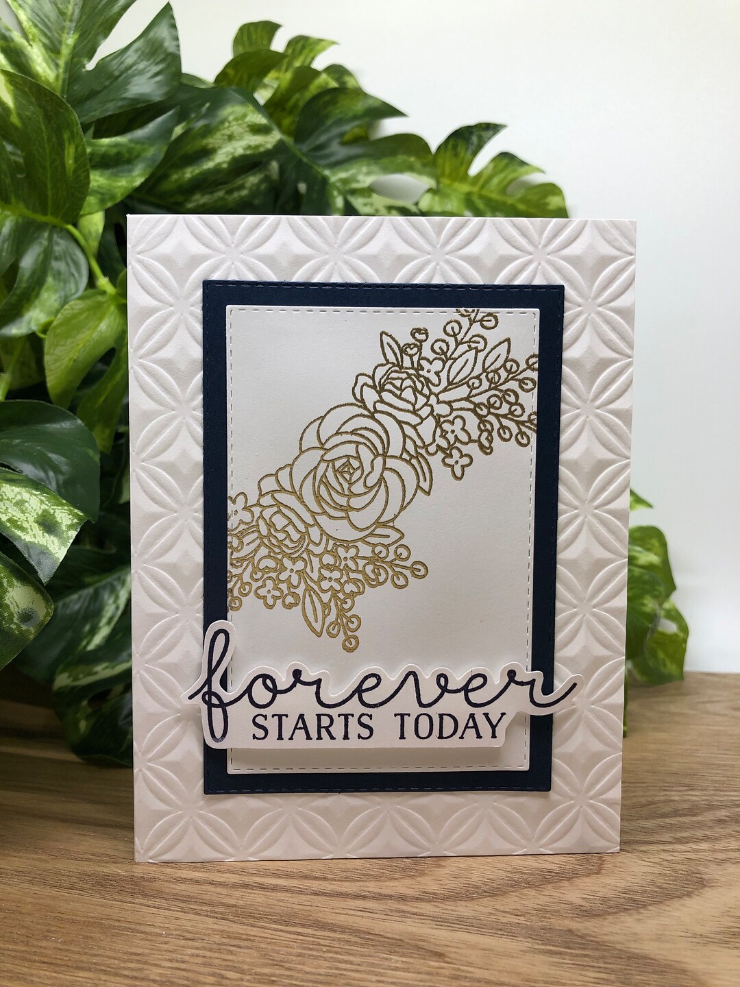 Navy & Gold Floral Handmade Wedding Card - Etsy
