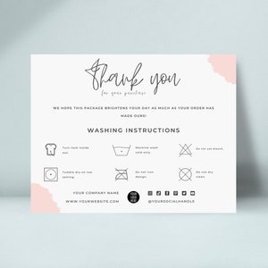 Editable Tshirt Washing Instructions Cards, Printable Clothing Care ...