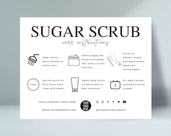 Printable Sugar Scrub Care Card Template, Body Scrub Care Instructions ...
