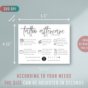 Editable Tattoo Aftercare Instructions Card Template, Printable Tattoo ...