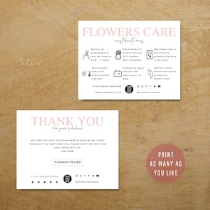Editable Flowers Care Card Template, Bouquet Care Guide, Printable ...