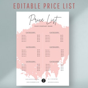 Editable Vinyl Price List Template Printable Pricing Sheet - Etsy