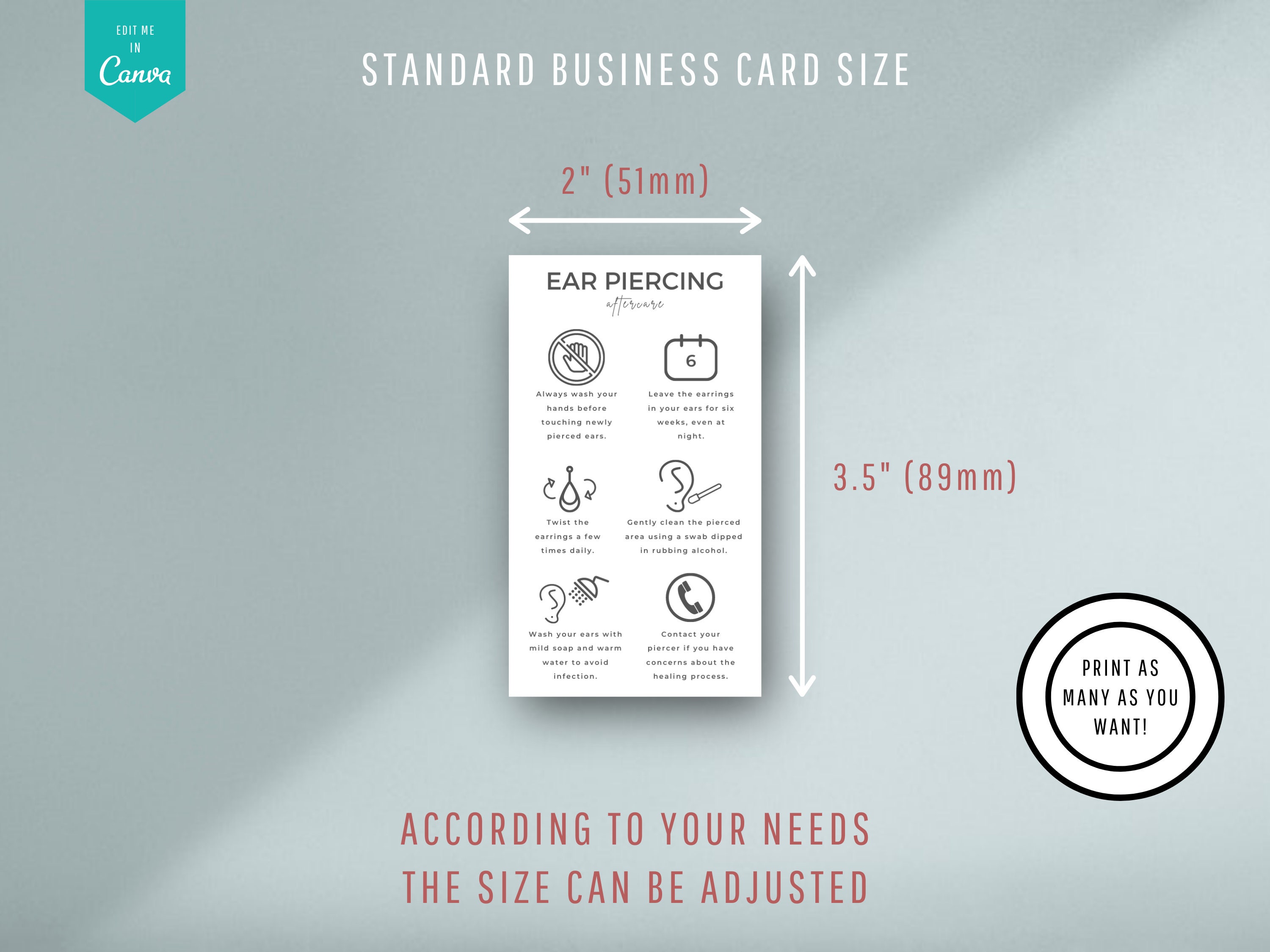 Editable Ear Piercing Aftercare Template, Piercing Guide, Minimalist ...