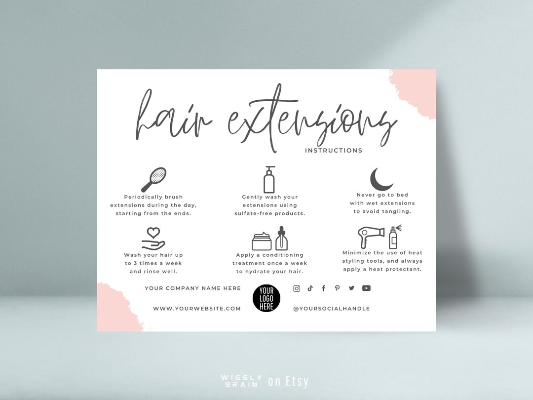 Editable Hair Extensions Care Card Template, Hair Extension Aftercare ...