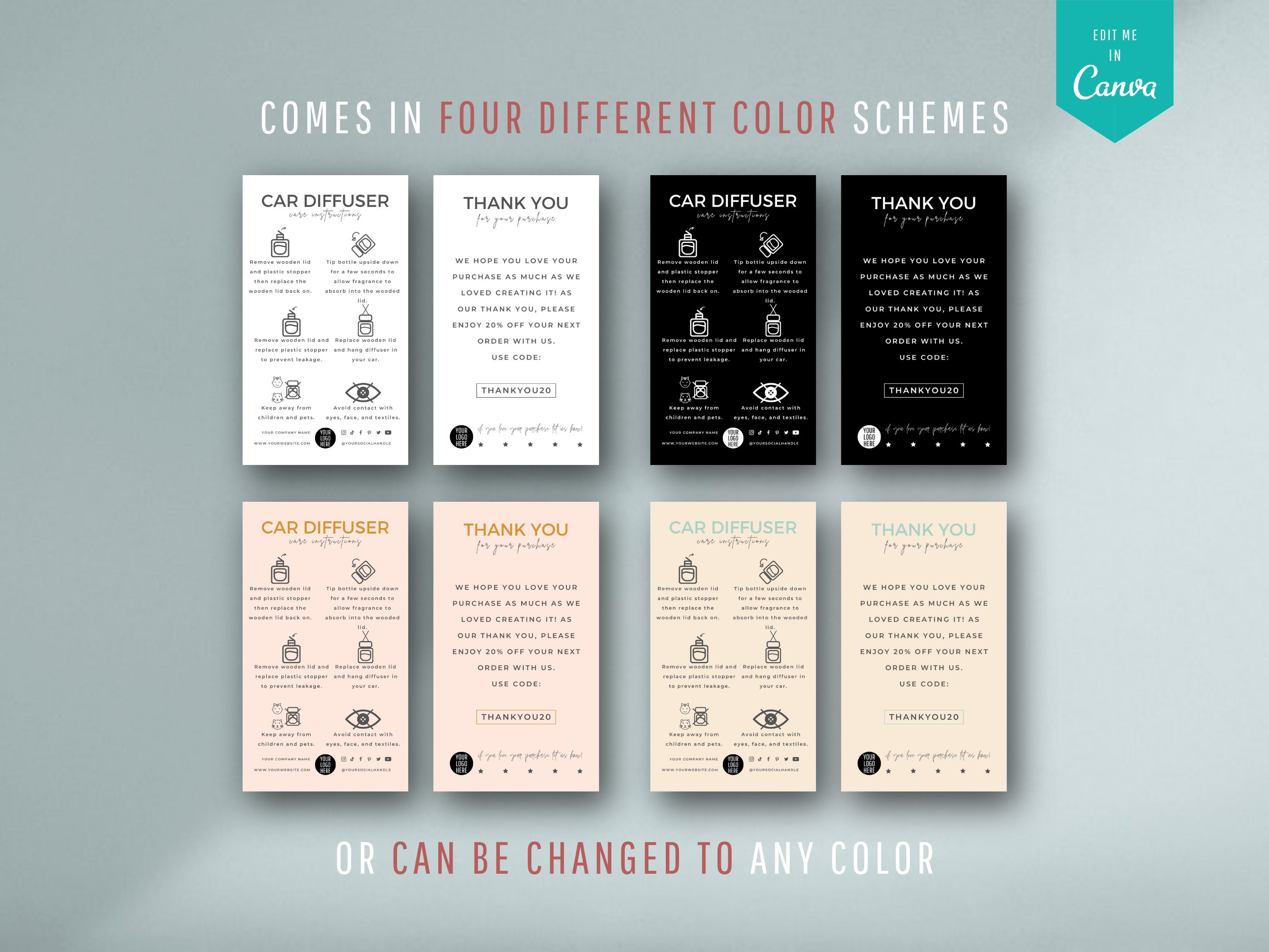 Editable Mini Car Diffuser Care Card Template, Car Scent Care ...
