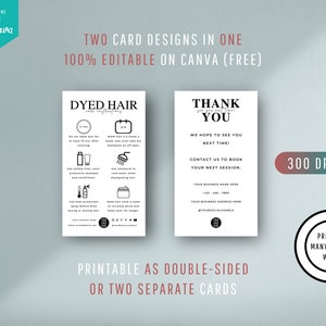 Editable Mini Dyed Hair Care Card Template, Colored Hair Aftercare ...