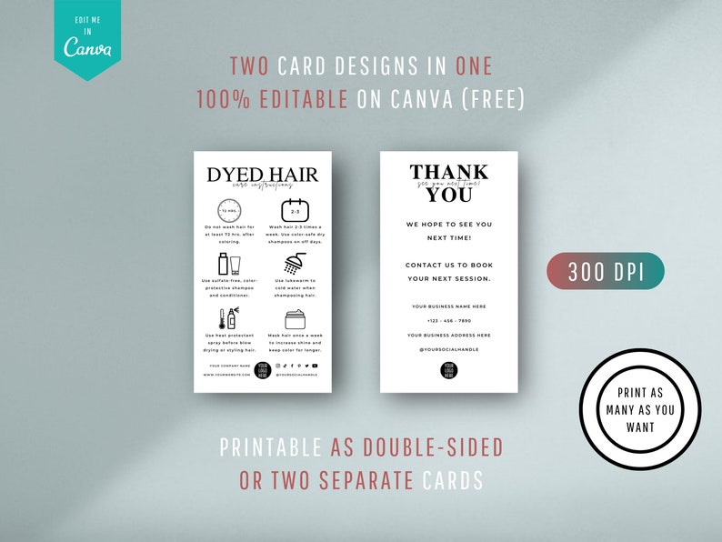 Editable Mini Dyed Hair Care Card Template, Colored Hair Aftercare ...