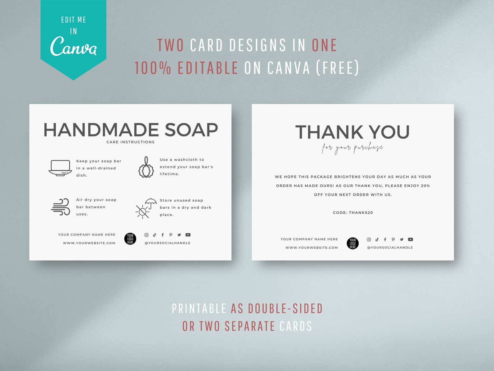 Handmade Soap Care Card Template, Editable Soap Bar Care Guide ...