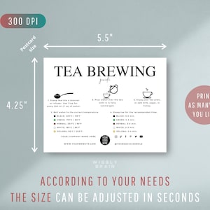 Editable Tea Brewing Guide Card Template, Loose Tea Steeping ...