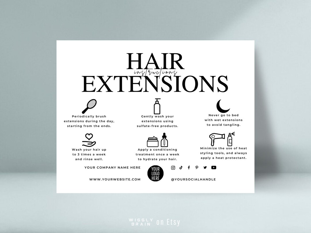 Hair Extensions Care Card Template, Editable Hair Extension Aftercare ...