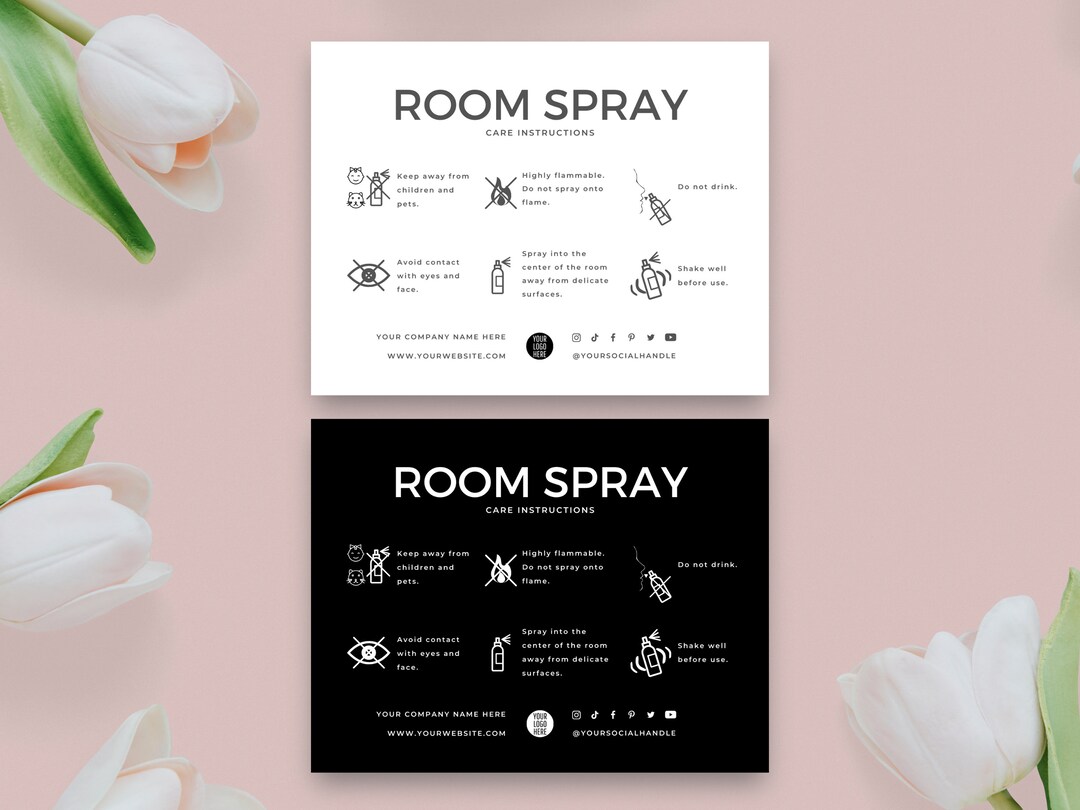 Room Spray Care Card Template, Printable Room Mist Care Instructions ...