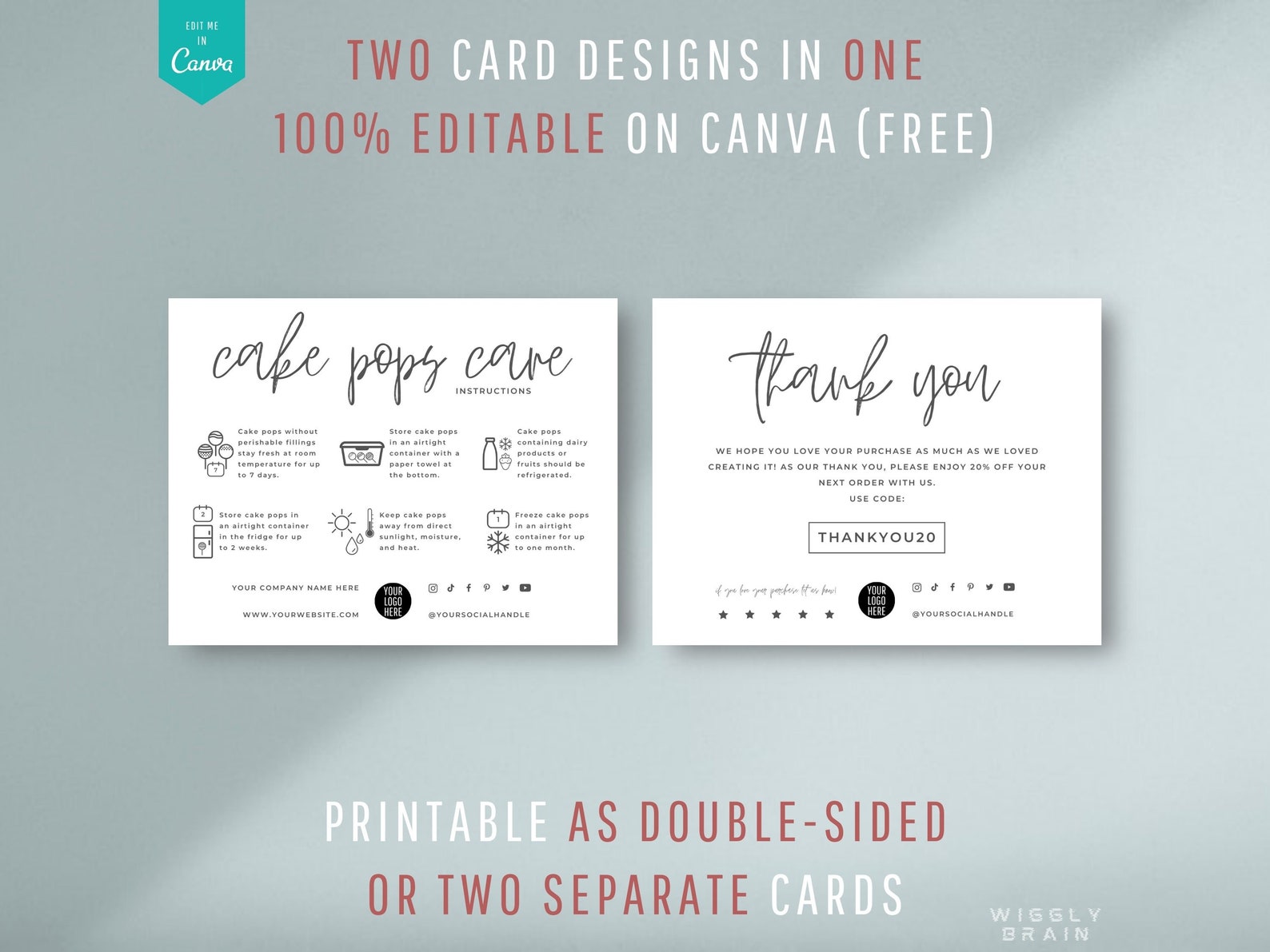 Editable Cake Pops Care Card, Printable Cake Pop Care Instructions ...