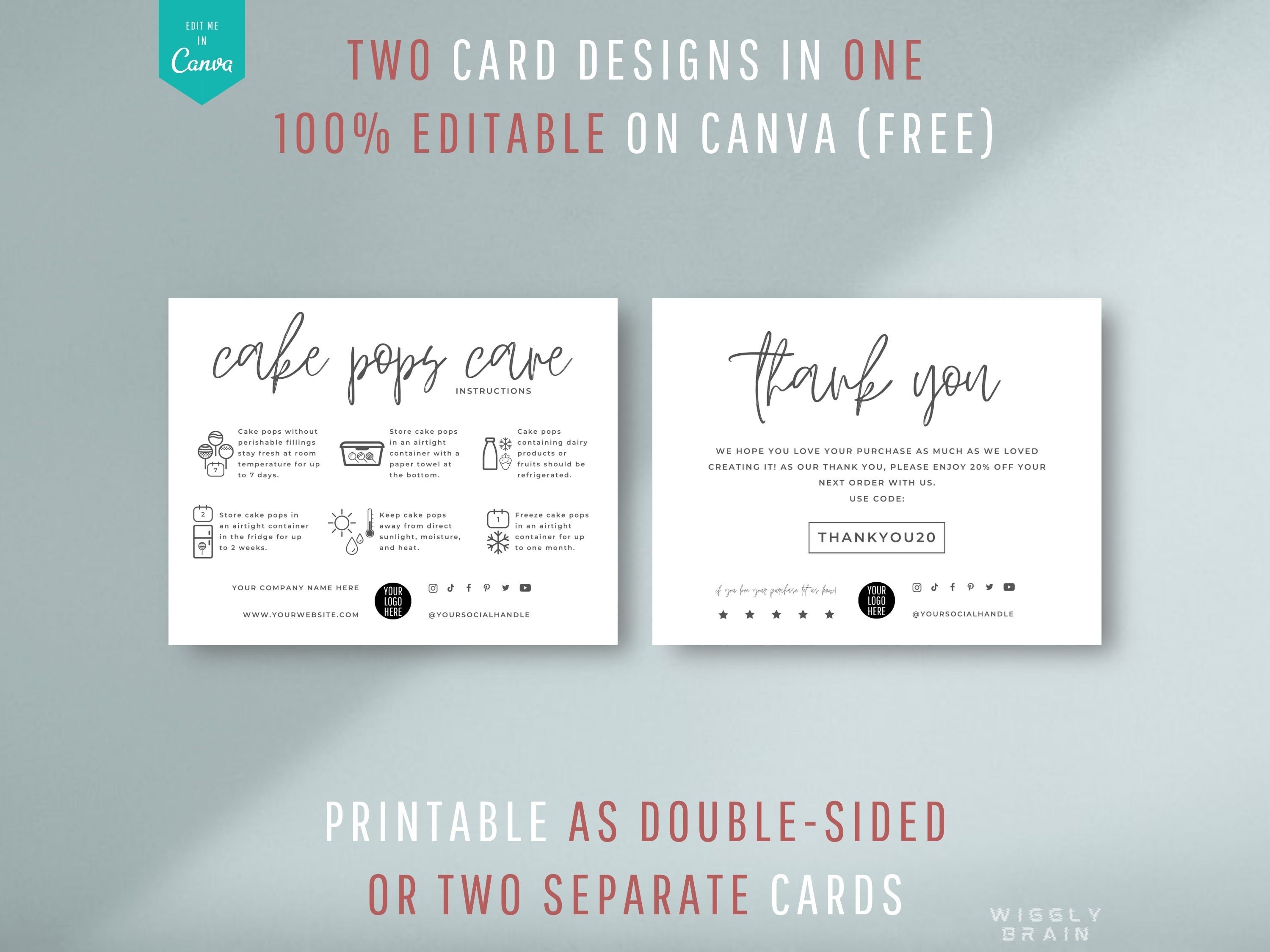 Editable Cake Pops Care Card, Printable Cake Pop Care Instructions ...