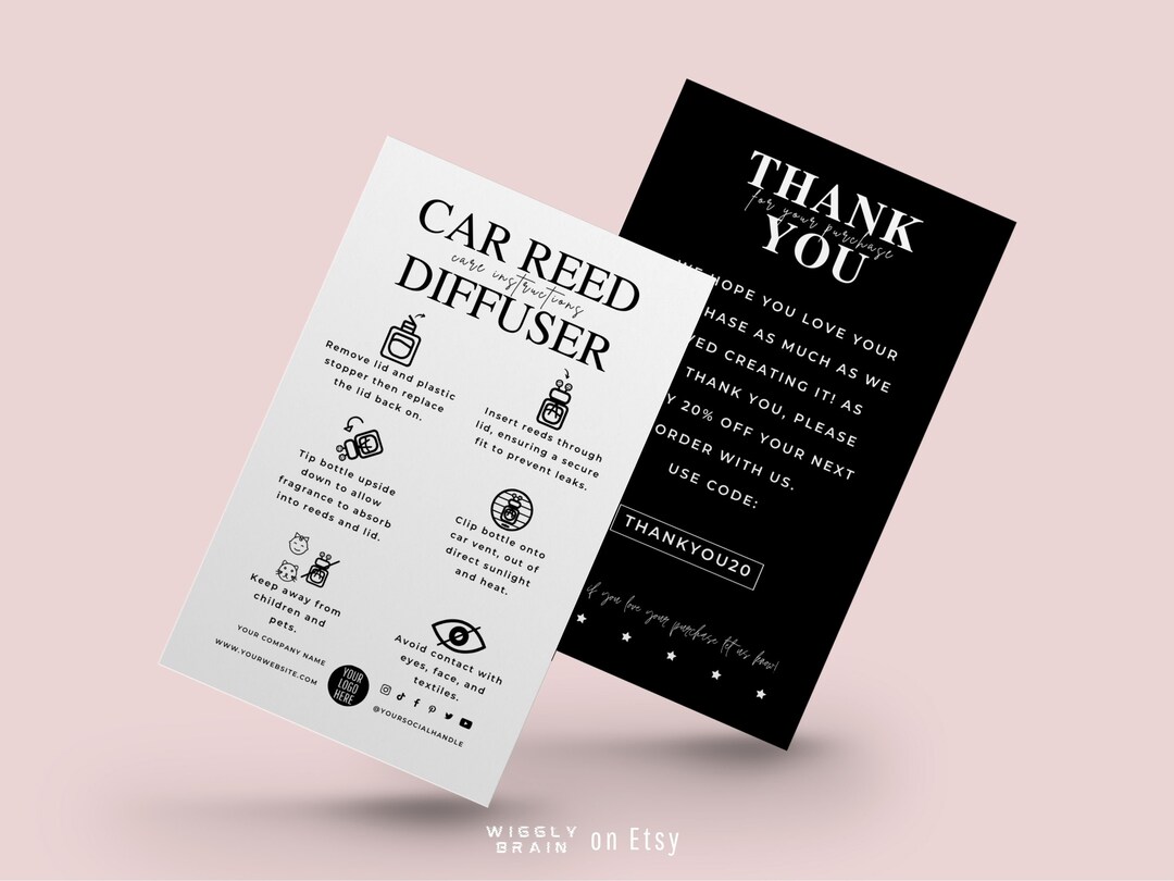 Car Reed Diffuser Care Card Template, Editable Car Vent Clip Diffuser ...