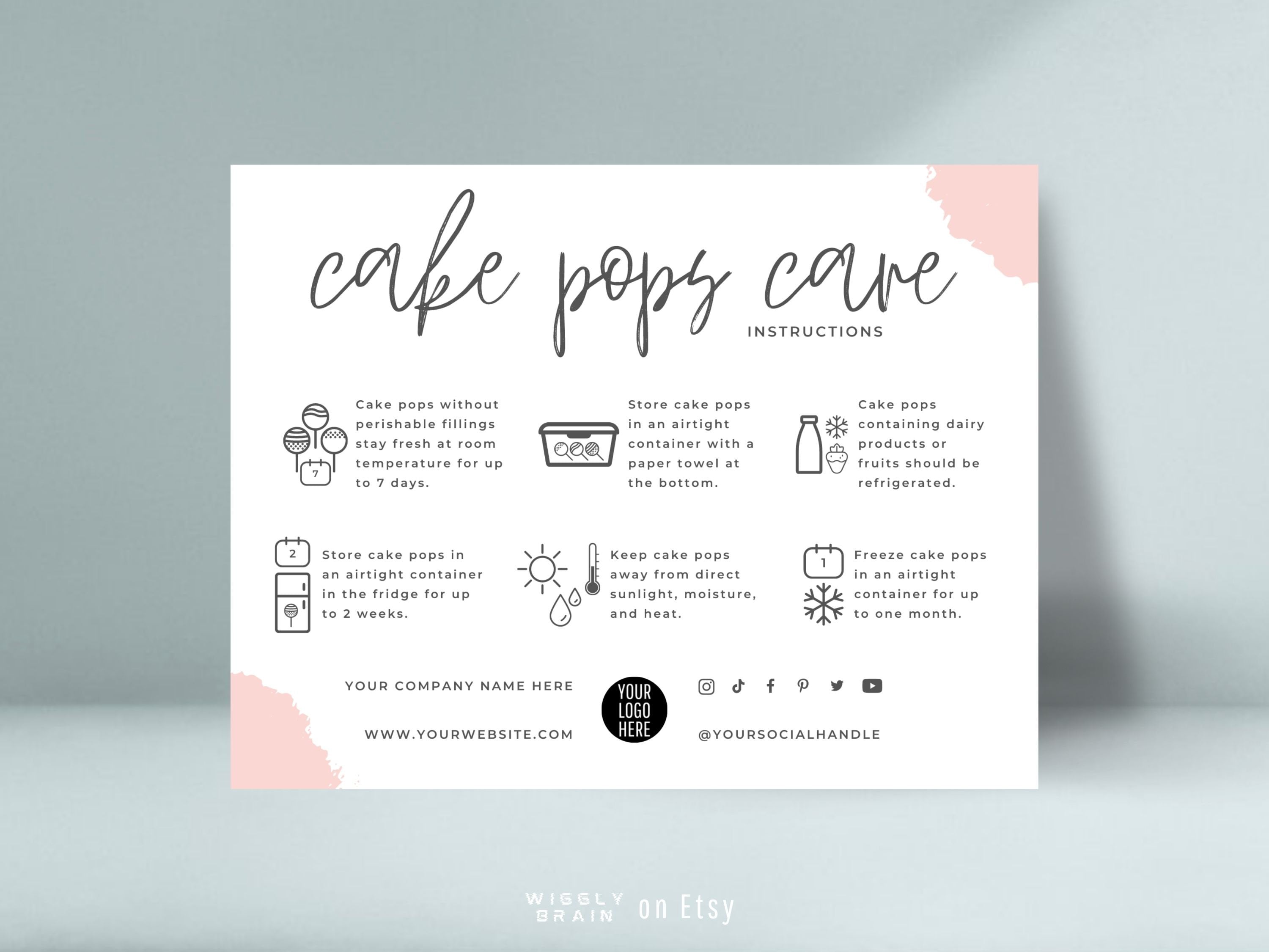 Editable Cake Pops Care Card, Printable Cake Pop Care Instructions ...